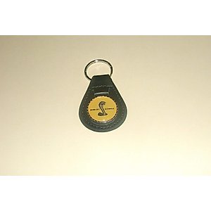 SHELBY COBRA GT350 GT500 ROUND SNAKE LOGO LEATHER KEYCHAIN - BLACK