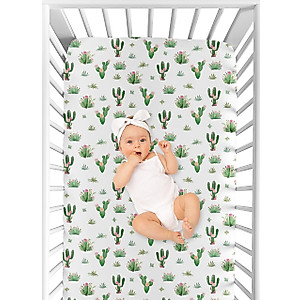 Sweet Jojo Designs Cactus Floral Girl Jersey Stretch Knit Baby Fitted Crib Sheet for Soft Toddler Bed Nursery - Pink and Green Boho Watercolor Desert