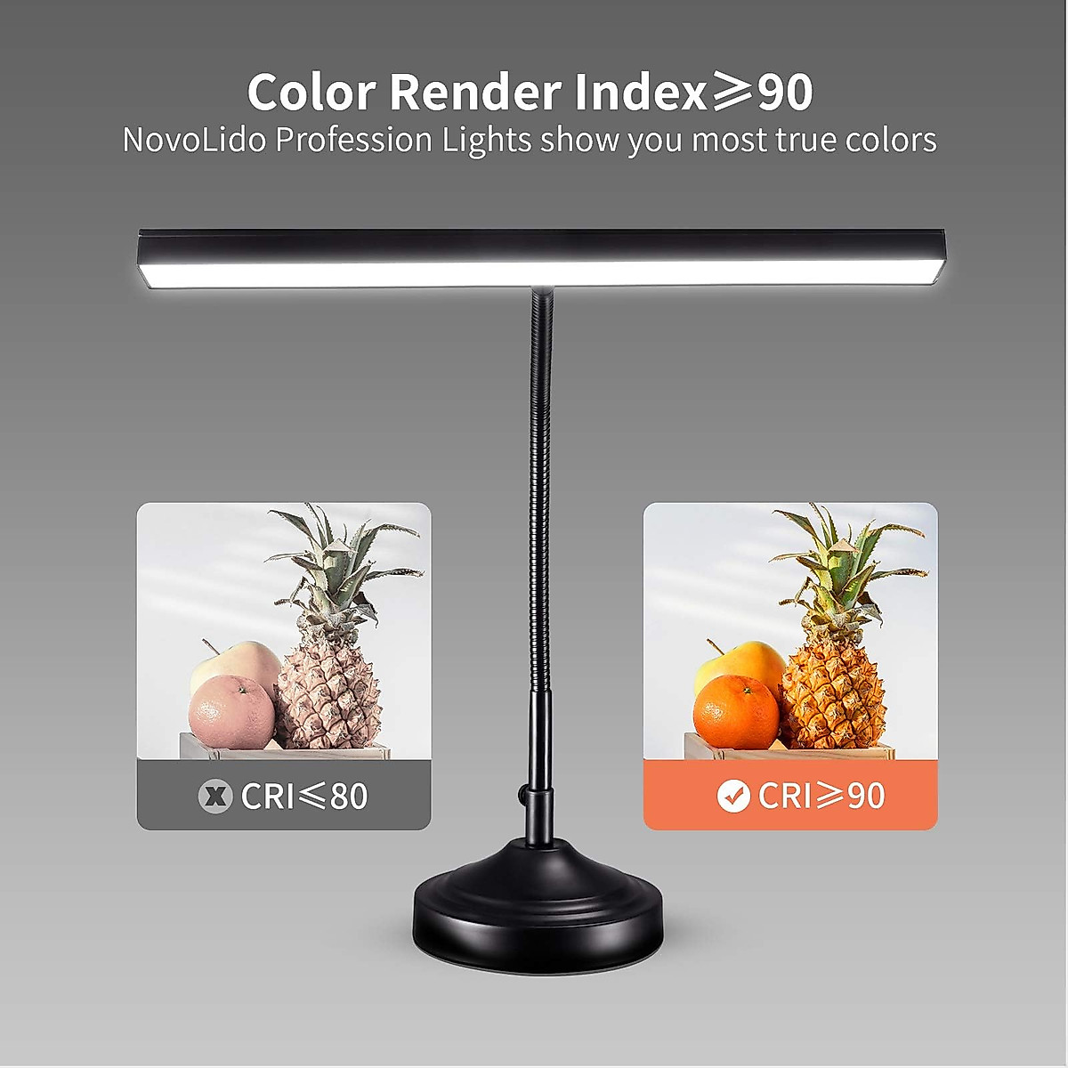 NovoLido LED Piano Desk Lamp, 2-in-1 Bright Flexible Tall Table Lamp with Base & Clamp Interchangeable, 10W Architect Desk Lights for Home Office, 1000lm, 3 Color Modes, 30 Brightness Levels, Black