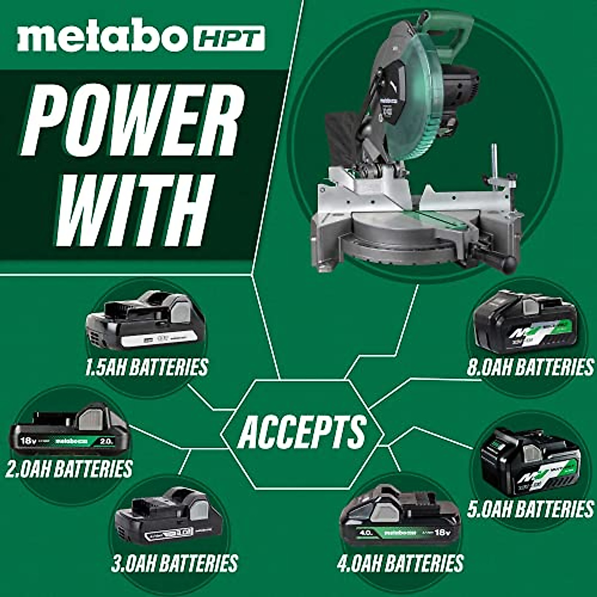 Metabo HPT 18V MultiVolt™ Cordless Miter Saw Kit | 10-Inch Blade | Includes 1-18V/36V MultiVolt™ Battery + Charger | Xact Cut LED Shadow Line System | C1810DFA