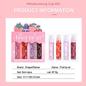 4Pcs Roll On Lip Oil Hydrating Lip Gloss Set, Lip Shine Fruit Lip Gloss, Transparent Plumping Lip Gloss Natural Shiny, Crystal Jelly Liquid Lipstick Long Lasting Lip Care Products for Women and Girl