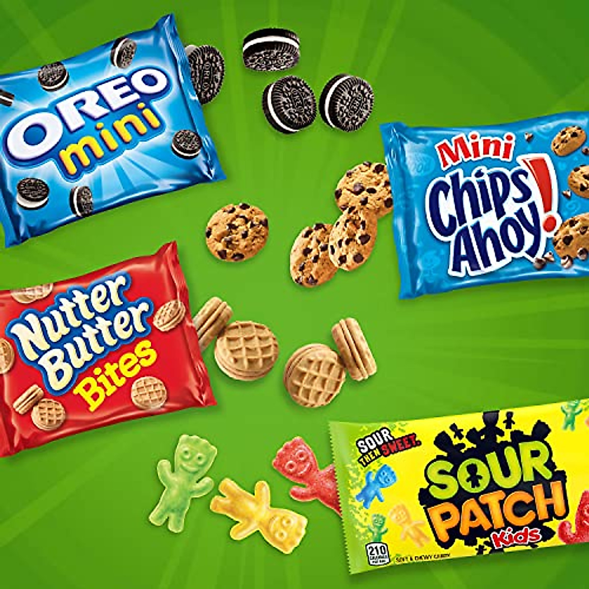 OREO Mini Cookies, CHIPS AHOY! Mini Cookies, SOUR PATCH KIDS Candy & Nutter Butter Bites Cookies & Candy Variety Pack, 32 Snack Packs