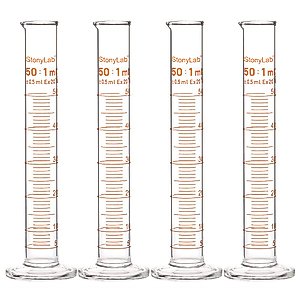StonyLab 4-Pack Borosilicate Glass 50ml Heavy Wall Graduated Cylinder Measuring Cylinder, 50ml