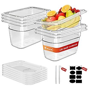 SVKLHY 1/9 Size 4 Inch Clear NSF Polycarbonate Food Pan-9 PCS[Food Grade][Hot&Cold Resistant] Commercial Food Pans with Lids, Restaurant Food Storage Containers Hotel Pan(BPA-FREE)