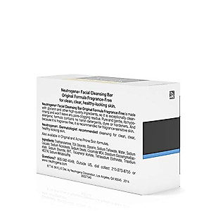 Neutrogena Original Fragrance-Free Facial Cleansing Bar with Glycerin, Pure & Transparent Gentle Face Wash Bar Soap, Free of Harsh Detergents, Dyes & Hardeners, 3.5 oz