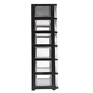 Gdrasuya10 Plastic Drawers Dresser with 6 Drawers, 19.7 x 13 x 43inches Plastic Tower Closet Organizer with Wheels Suitable for Apartments Condos And Dorm Room, (Black)