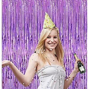 Shiny Light Purple Fringe Curtain - 2pcs 3.2ft x 8.2ft Metallic Tinsel Foil Party Streamers | Photo Booth Backdrop Props for Birthday Wedding Bridal Shower Baby Shower Bachelorette Party Decor