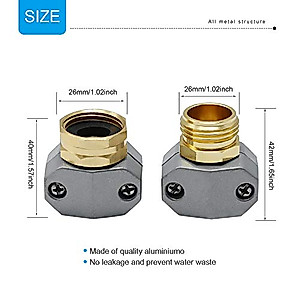 Zreneyfex Garden Hose Repair Fitting, Aluminum Water Hose Ends Male and Female Hose Connector with Zinc Clamp Fits All 5/8" and 3/4" Garden Hose