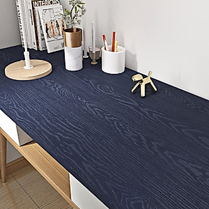 FunStick Navy Blue Stained Wood Contact Paper for Cabinets Peel and Stick Wood Wallpaper Waterproof Self Adhesive Wood Grain Contact Paper Removable Wood Wall Paper for Countertop Paper Desk 12"x200"