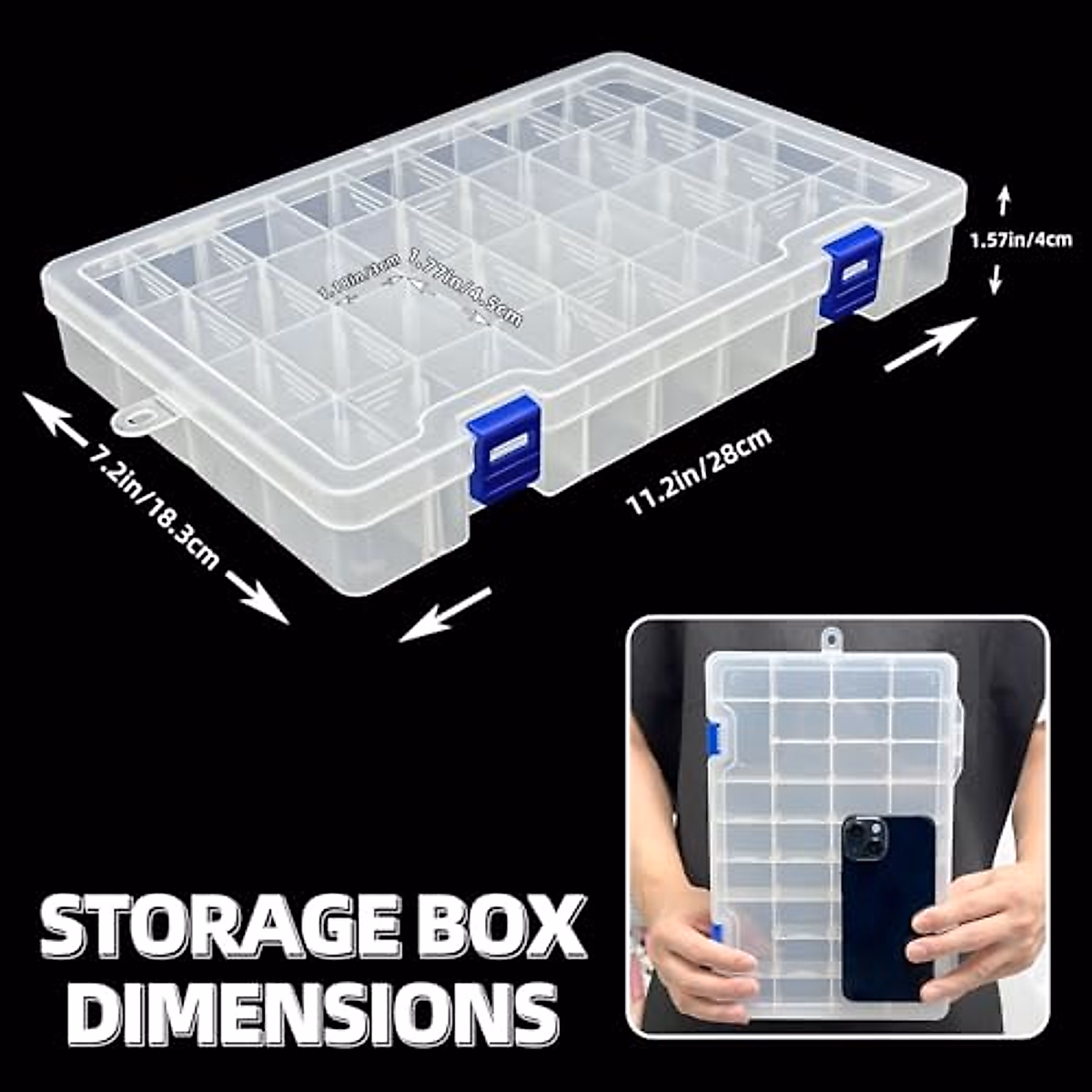 DUOFIRE Plastic Organizer Container Storage Box Adjustable Divider Removable Grid Compartment for Jewelry Beads Earring Container Tool Fishing Hook Small Accessories(34 Grids, White X 1)