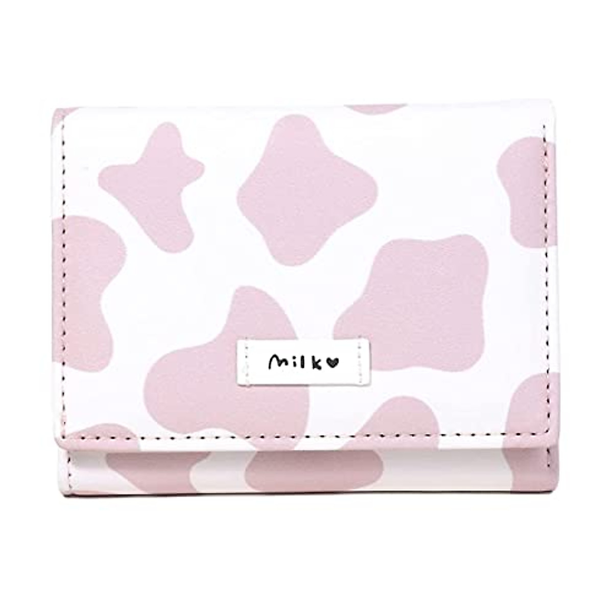 Lealonchi Girls Cute Cow Print Wallet Small Cartoon Tri-folded Wallet Cash Pocket Card Holder ID Window Multi-Card Purse for Women