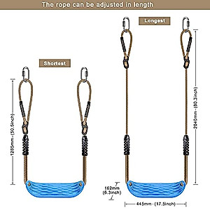 SELEWARE Plastic Swing Seat, Non Slip Tree Swing Set with Adjustable Rope and 2 Carabiners, Heavy Duty Playground Swing Set Accessories for Kid Indoor Outdoor Backyard, Blue