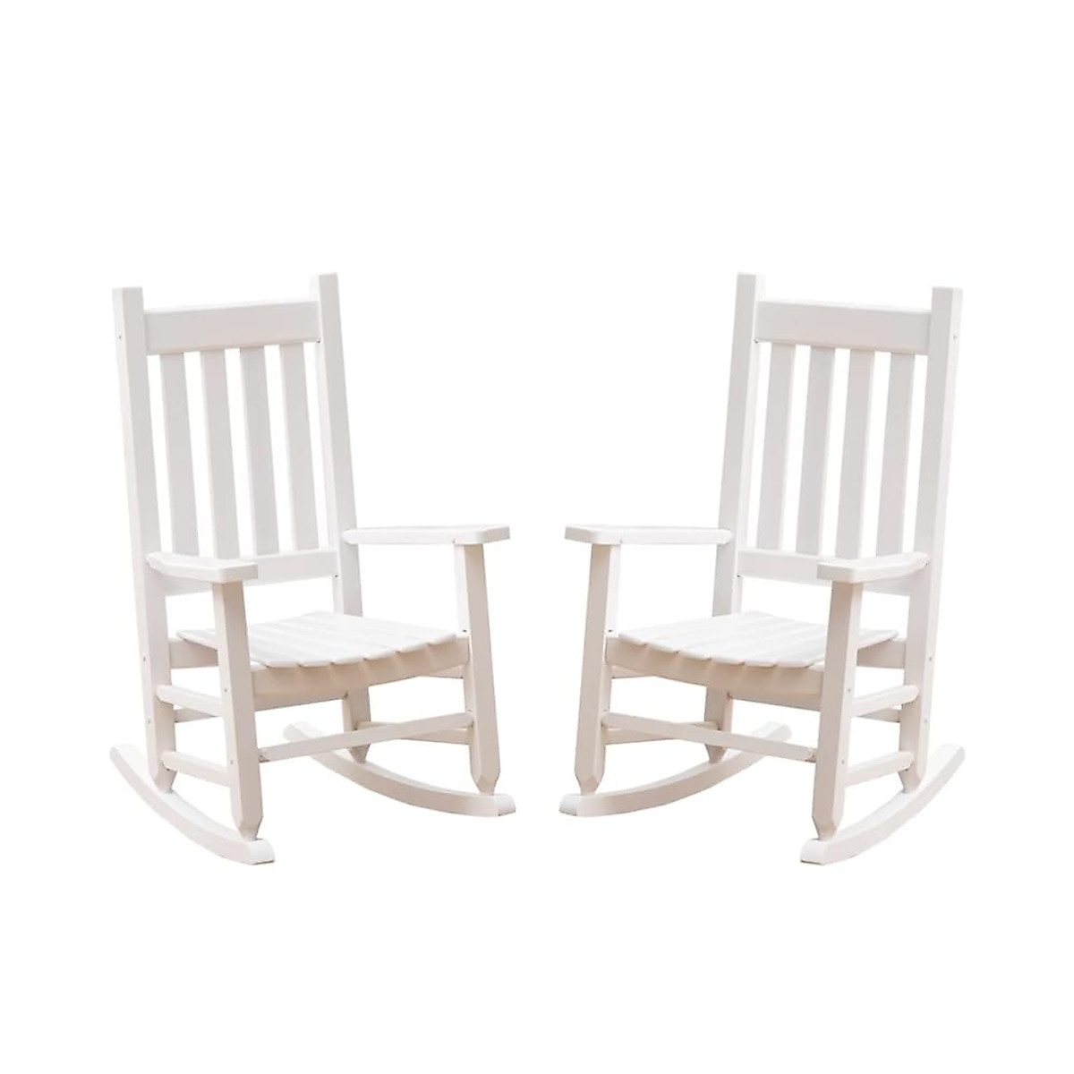 BplusZ Child Rocking Chairs Set of 2 Kid's Toddler Wooden Comfy Rockers Furniture Indoor Outdoor Patio Porch Balcony Reading Room for Baby Children Ages 6-10, White