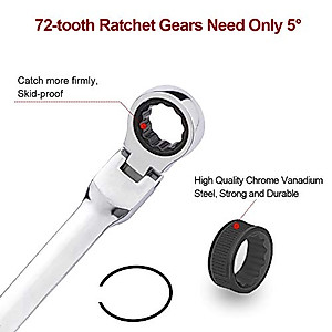 BULLTOOLS 6-Piece Flex-Head Extra Long Ratcheting Wrenches Double Box End Chrome Vanadium Steel 72-Tooth Wrench Set with Metric 8mm - 19mm