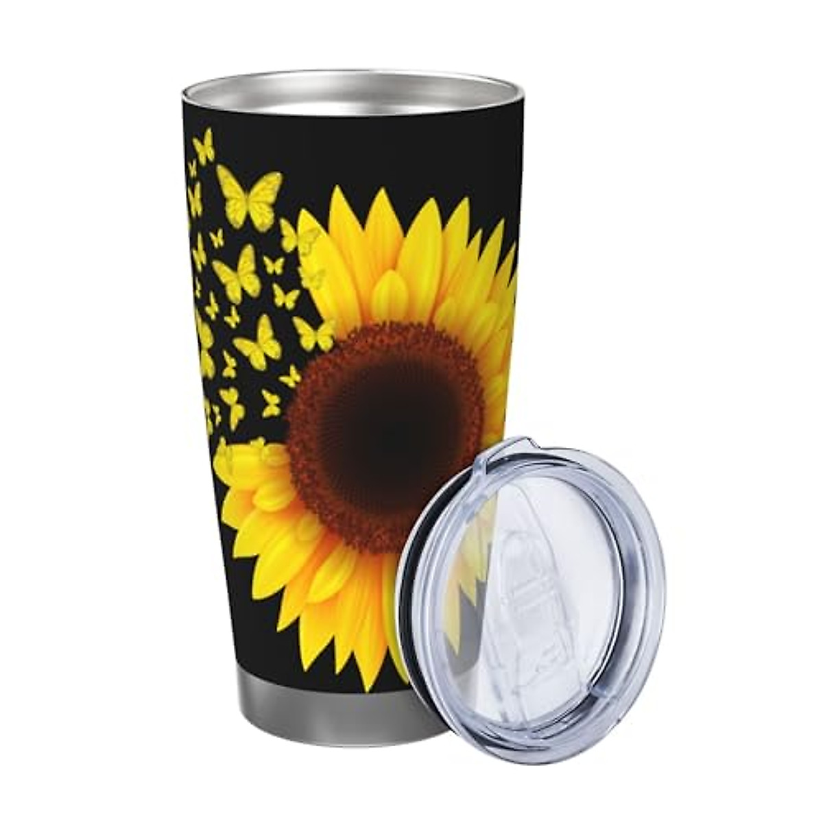 AYCZN Yellow Floral Butterfly 20 OZ Tumbler Stainless Steel Travel Coffee Mug, Sunflower Insulated Water Bottle with Lid and Straws Leakproof Thermal Cup
