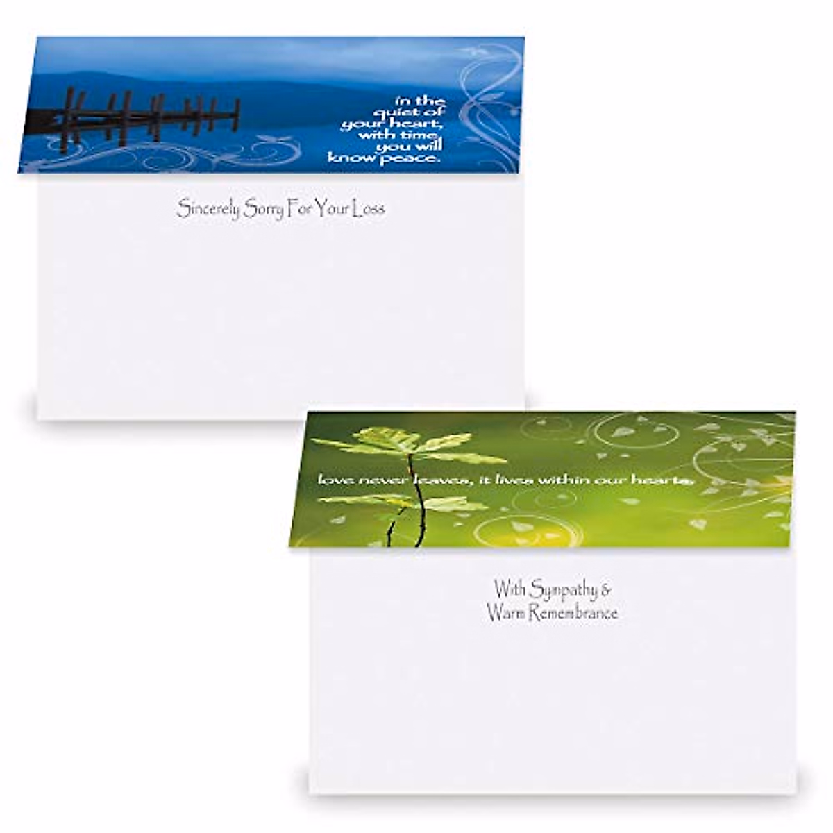 Thoughts of Peace Sympathy Greeting Cards - Set of 8 (4 Designs), Large 5" x 7", Sympathy Cards with Sentiments Inside, White Envelopes