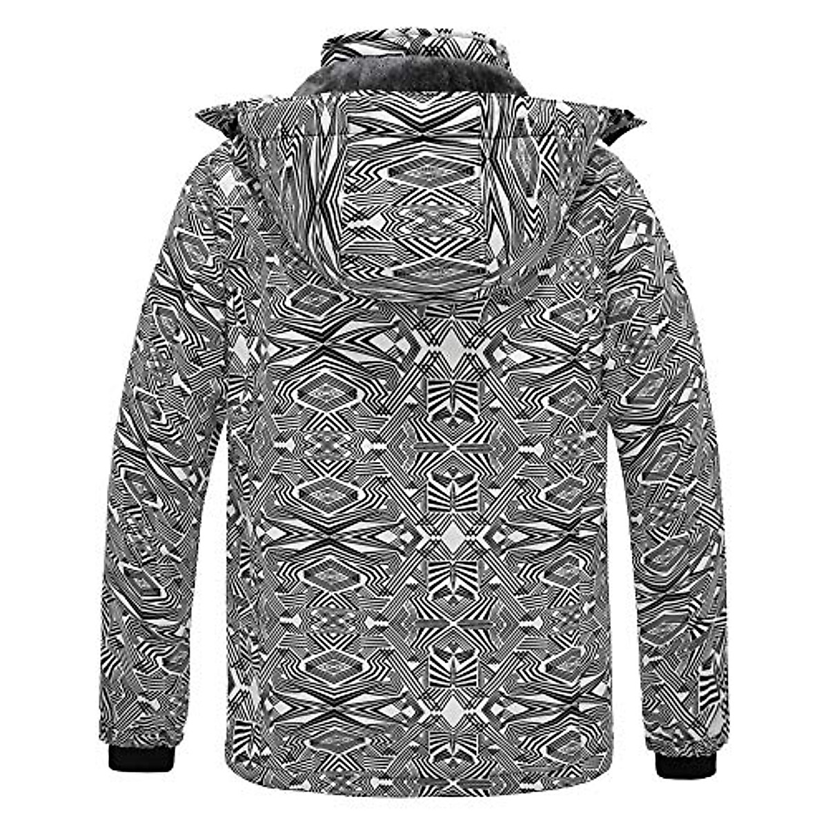 Wantdo Men's Waterproof Fleece Ski Jacket Windproof Winter Coat Parka Black Floral XL