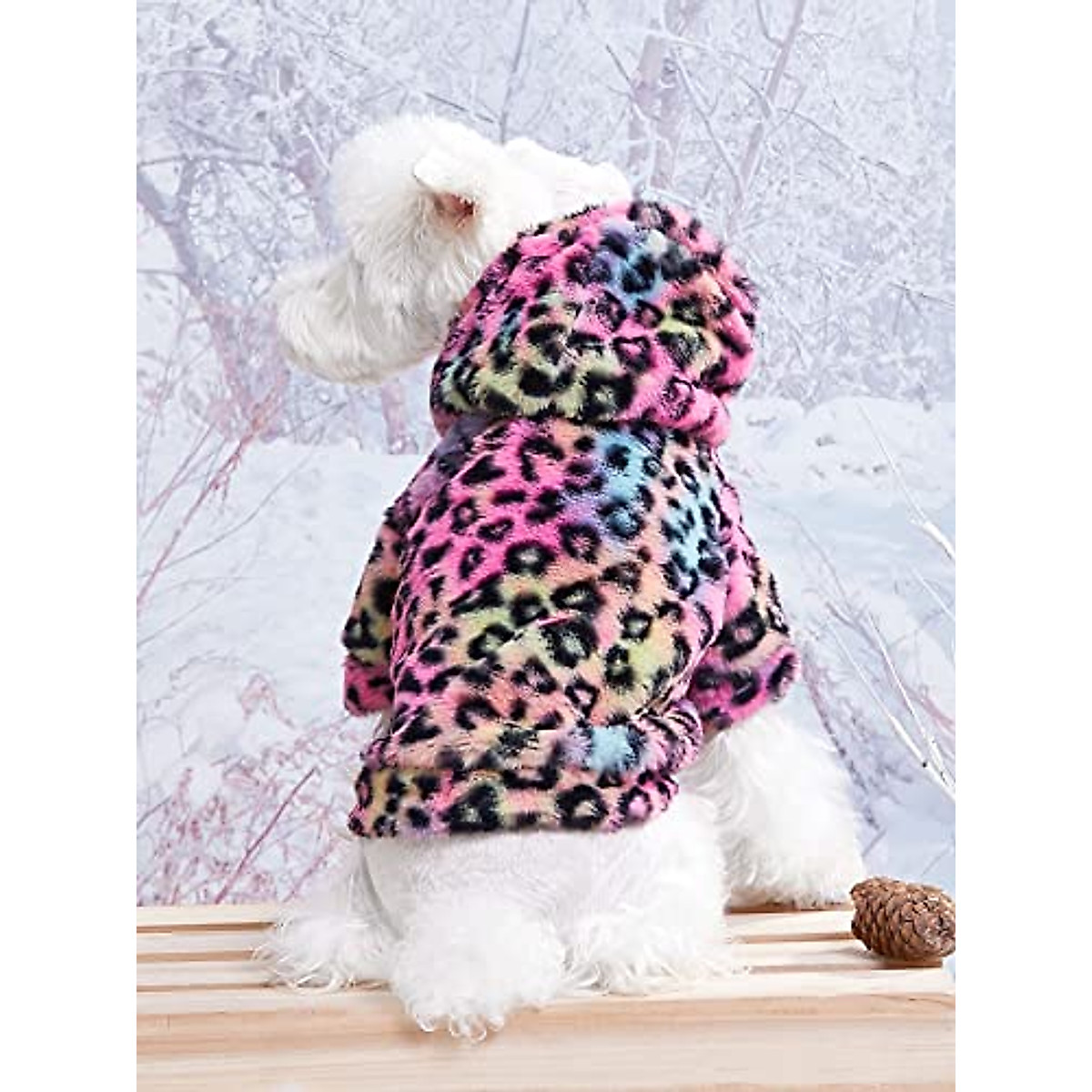 QWINEE Dog Coat Dog Hoodie Tie Dye Warm Winter Coat Sweatshirt Dog Clothes for Cat Puppy Small Medium Dog Leopard M
