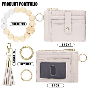 New Fashion Kingdom Keychain Wristlet Wallet for Women, Slim RFID Credit Card Holder Purse Tassel Keychain Bangle Key Ring for Women (Upgrade RFID, Beige)