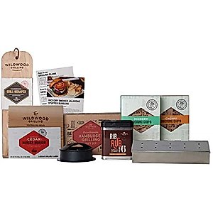 Hamburger Grilling Gift Set – Includes Smoker Box & Smoking Chips, Spices, Planks, Patty Press, Grill Scraper and More