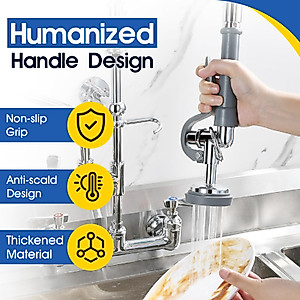 Gdyfdskin 44 Inch Pre-Rinse Hose with Heat Resistant Handle for Commercial Kitchen Sink Faucet, Flexible Stainless Steel Commercial Sink Sprayer Hose Replacement Parts - Grey