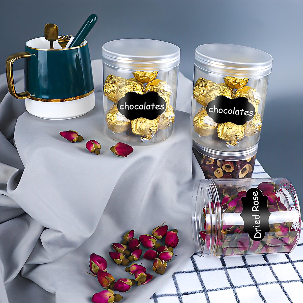 12 Pcs 16 oz Clear Plastic Jars with Ribbed Lids Wide Mouth Food Plastic Jars Airtight Paint Storage Containers for Beauty Products,Kitchen & Household Storage (Clear Lids)