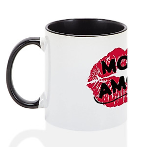 by Unbranded Cappuccino Cup Valentine's Day Red Lips Mon Amour Funny Cup for Men Women Him Her Coffee Mug Novelty Birthday Gift 11OZ