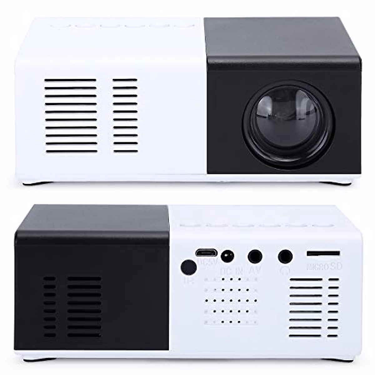 Portable Video Projector with Tripod,1800LM Home Theater Projector 1920 x 1080P, 24-60" Projection Display, 30,000 Hours LED Life Compatible with HDMI,USB,AV for Entertainment(Black+White-US)