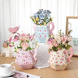Fulmoon 6 Pcs Tea Party Decorations 6.7'' Flower Boxes Centerpiece Princess Tea Party Centerpieces for Tables Teapot Vase Table Decoration for Floral Tea Themed Birthday Party Baby Shower Wedding