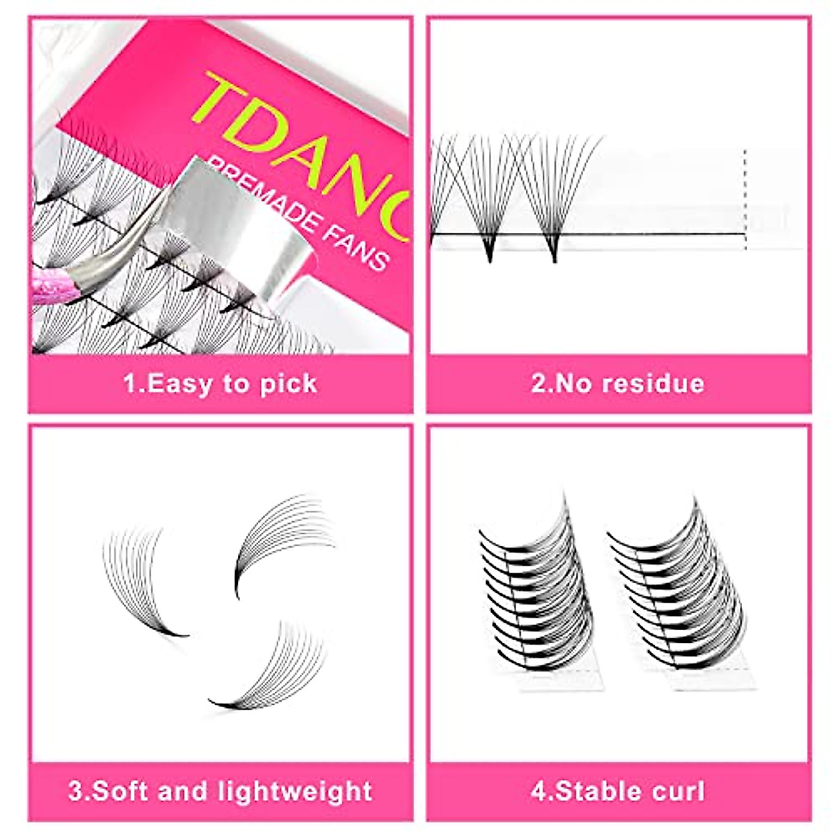TDANCE-Premade-Fans-Eyelash-Extensions, 10D Superior Lash Extensions Premade Fans Russian Volume Fans Pre Made Lash Fans Middle Stem 8-15mm Mixed Length(Middle Stem,10D-0.07-D,8-15mm)