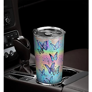 20oz Colorful Tie Dye Butterfly Tumbler, Gifts for Butterfly Lovers, Coffee Thermos for Women, Stainless Steel Double Wall Vacuum Insulated Coffee Mug, Travel Cup with Lid