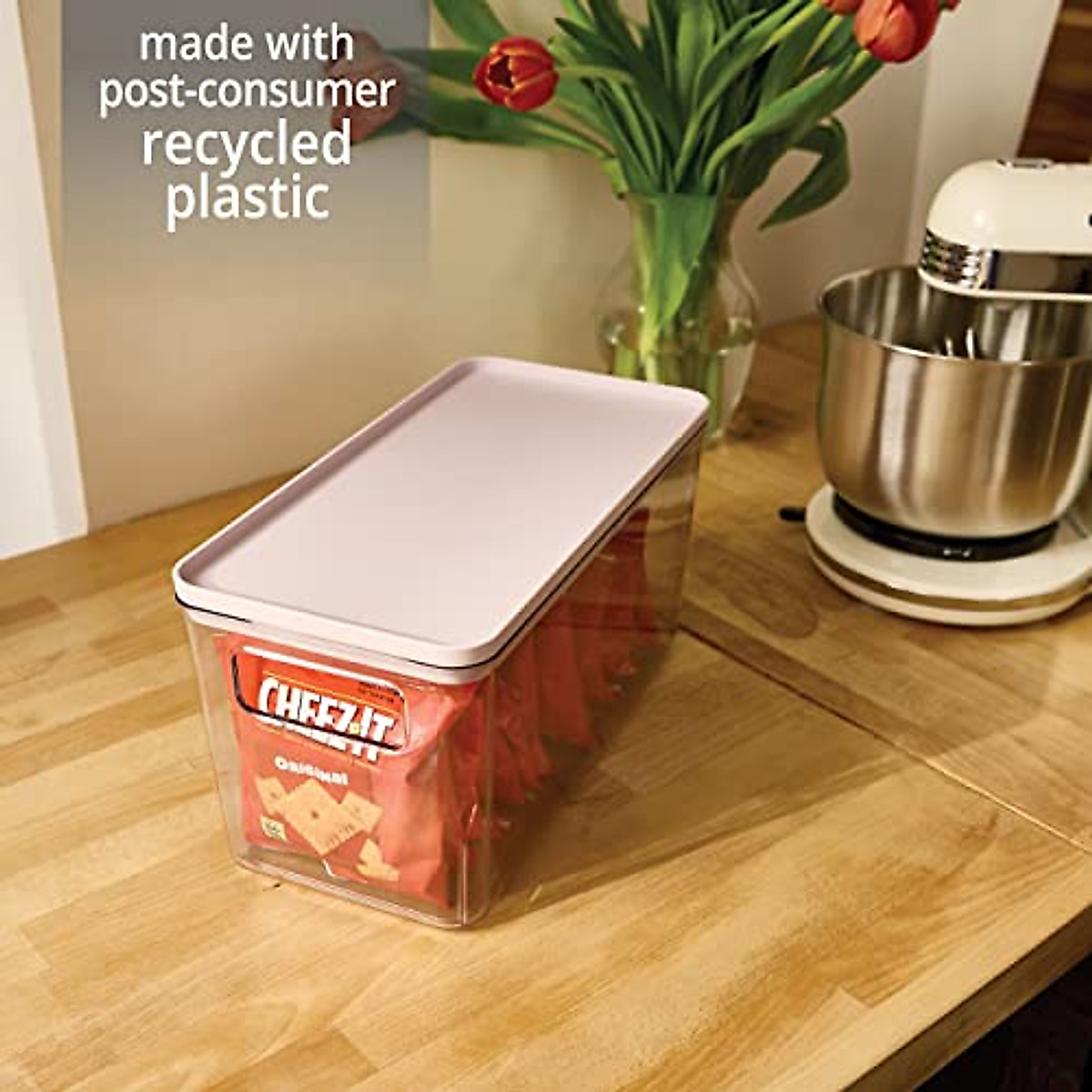 Rosanna Pansino x iDesign Recycled Plastic Kitchen Storage Bins, Includes 1 Large Bin with Lid and 4 Small Bins, Multicolored Bins/Marshmallow Lid, 6” x 12” x 6”