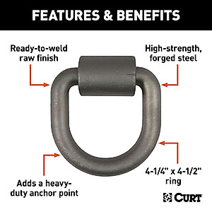 CURT 83760 4-1/4 x 4-1/2-Inch Weld-On Trailer D-Ring Tie Down Anchor, 26,500 lbs Break Strength