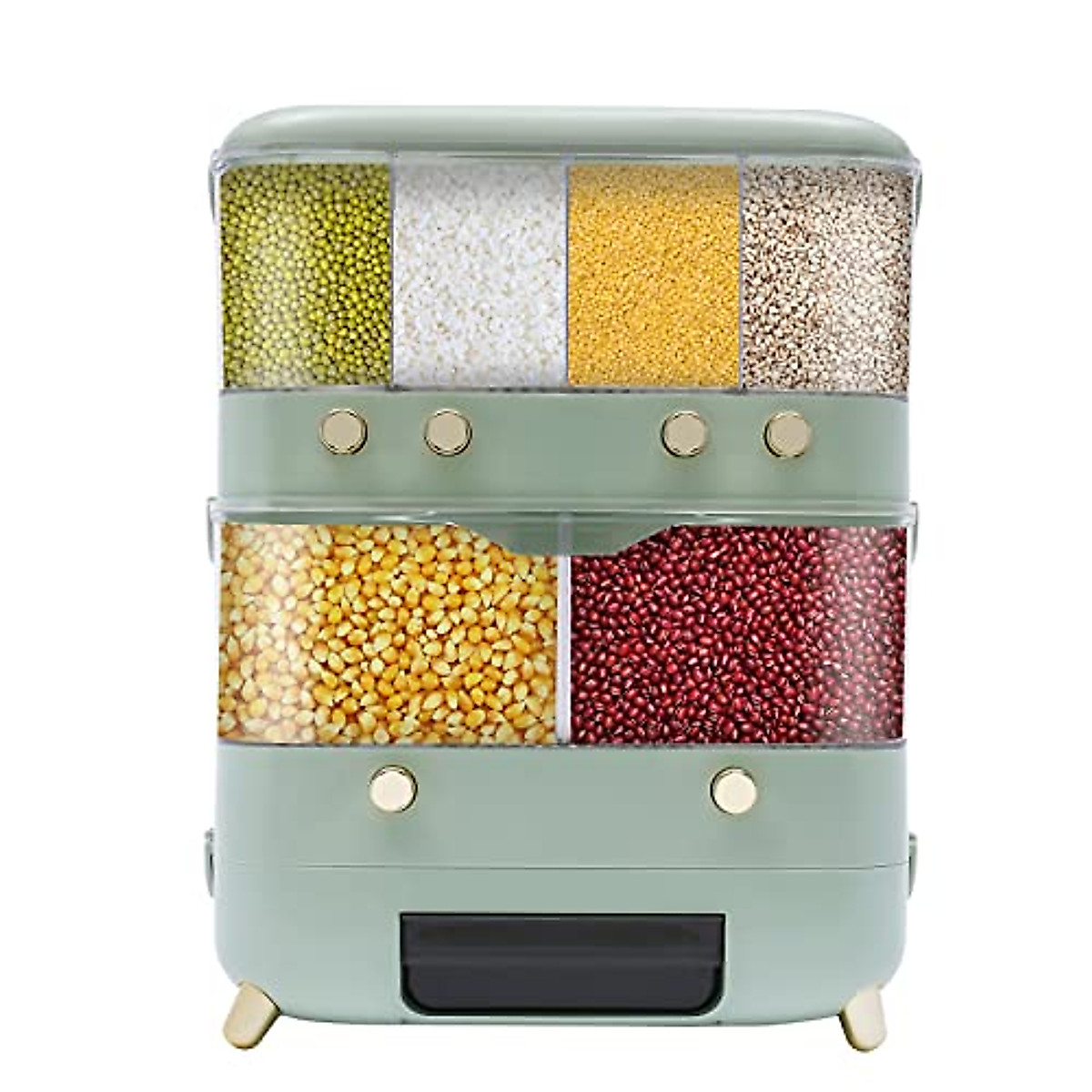 Eapmic Rice Dispenser with Cup,Wall-Mounted 6 Grid Dry Food Dispenser Rice Bucket Grains Storage Container Cereal Dispenser for Home and Kitchen (6Grid,2 Layers,Light Green)