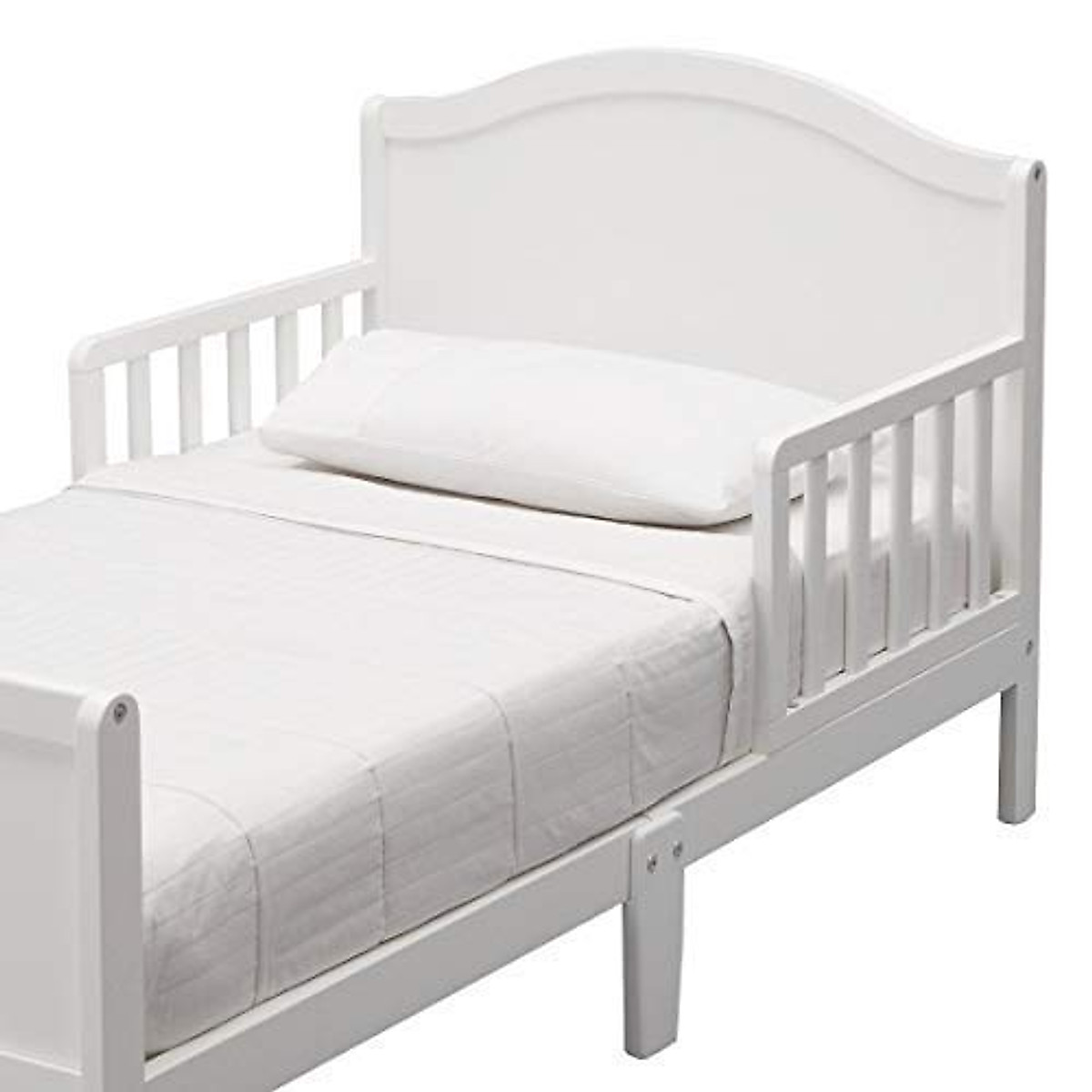 Delta Children Bennett Toddler Bed, Bianca White + Delta Children Twinkle Galaxy Dual Sided Recycled Fiber Core Toddler Mattress (Bundle)