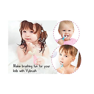 Vybrush U Shaped Toothbrush Kids 2-6 Whole Mouth Infant Toothbrush with 360° Food Grade Silicone Head and a Shampoo Toddler Brush Massager in Cool Pink & Blue Heart Styles in a Giftable Pack