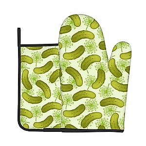 Pickle Fabric Oven Mitts & Pot Holders Sets Potholders with Hanging Loop Non-Slip Kitchen Cooking Gloves for BBQ Baking Grilling