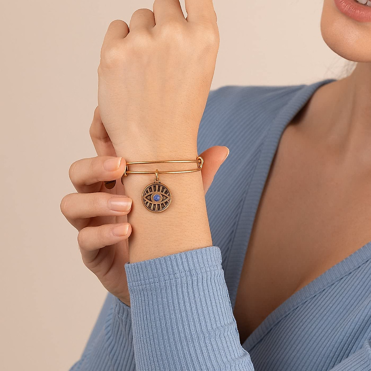 Alex and Ani Path of Symbols Expandable Bangle for Women, Evil Eye and Sodalite Charm, Rafaelian Gold Finish, 2 to 3.5 in