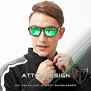 ATTCL Men's Polarized Sunglasses men Casual Sport glasses with UV Protection Hexagonal TR90 frame 2137 C7 Cleargrey+green