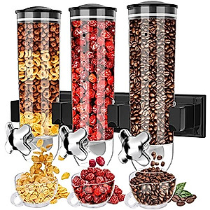 Triple Food Dispenser, Cereal Dispenser, Dry Food Dispenser Wall Mounted Cereal Dispenser, Candy Dispenser Grain Dispenser Kitchen Container with 3 Cup, Snack Dispenser for Store Nut Coffee Beans 4.5L