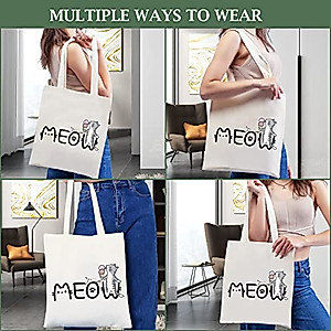 Andeiltech Canvas Tote Bag for Women Aesthetic Cute Cat Shopping Grocery Reusable Bags with Inner Zipper Women Gift