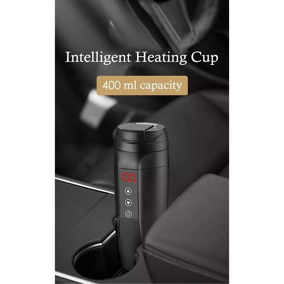 Smart Travel Car Heated Mug Portable Electric Cup 12/24V Stainless Steel Tumbler Anti-Spill lid Leakproof LCD Display Temp Control Thermos Keep Coffee Milk Tea Warm Safe for use Easily Washing