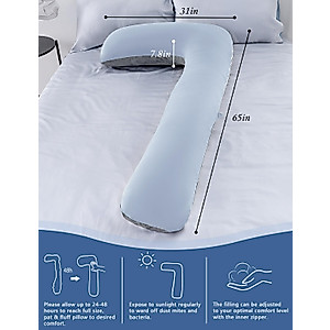 AngQi Body Pregnancy Pillow,L-Shaped Pregnancy Pillow for Side Sleepers,Maternity Body Pillow with Velvet & Jersey Cover, Gray＆Blue