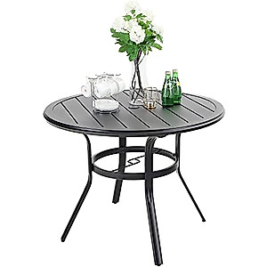 MFSTUDIO 38" Outdoor Dining Table with Adjustable mbrella Hole, Patio Metal All-Weather Round Table for Backyard Lawn Garden