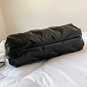 AZURAOKEY Puffer Tote Bag for Women, Quilted Cotton Padded Handbag, Women Shoulder Bags Soft Large Capacity Top-handle Bags Warm Zipper Simple Portable Lightweight for Girls Shopping-Black