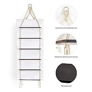 Mkono Macrame Towel Holder Over The Door Towel Rack for Bathroom Storage for Rollded Towels Hand Towels, 6 Tier Scarf Hanger Wood Hanging Shelves for Bedroom Living Room Entry