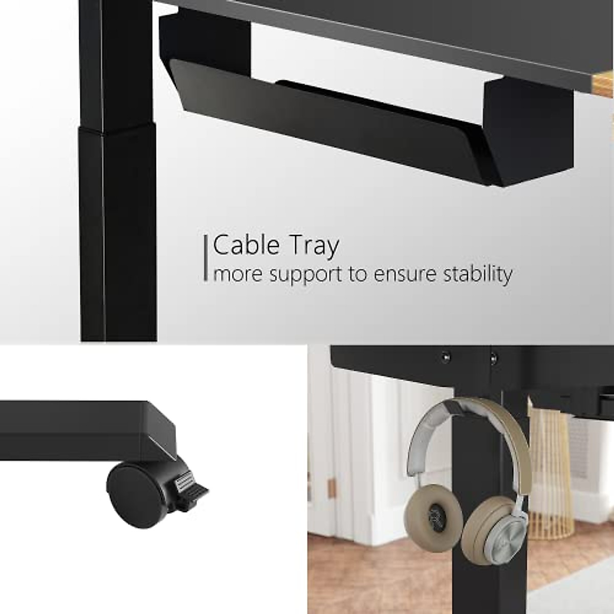 FEZIBO Dual Motor Height Adjustable Electric Standing Desk with Keyboard Tray, 48 x 24 Inch Sit Stand Table with Splice Board, Black Frame/Black and Rustic Brown Top