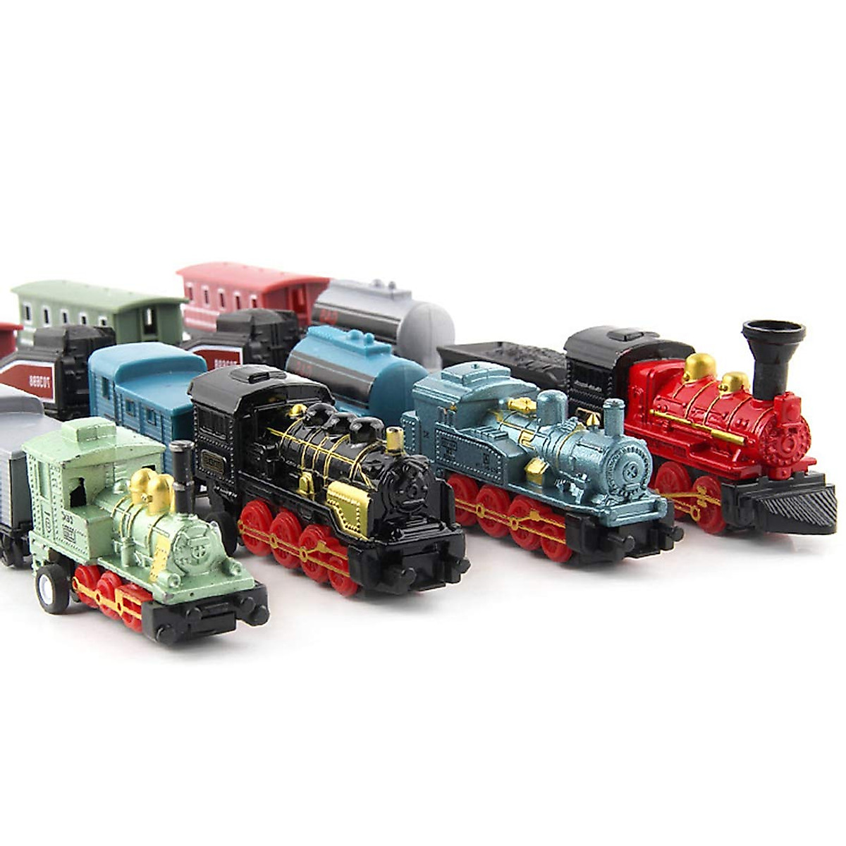 Exasinine Mini Simulation Steam Train Pull-Back Train Model Diecasts Locomotive, Set of 4
