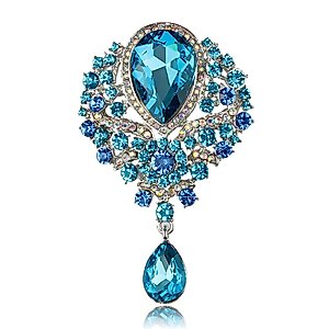 Reizteko Wedding Bridal Big Crystal Rhinestone Bouquet Brooch Pin for Women (Light Blue)