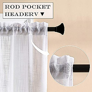 XTMYI White Kitchen Curtains 24 Inch Length Set of 2 Panels Cafe Curtain Tiers Linen Textured Semi Sheer Boho Farmhouse Short Curtains for Small Bathroom Basement Window RV Camper